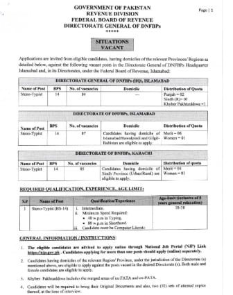Government of Pakistan Revenue Division - FBR Jobs 2023