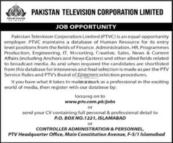 PTV Jobs 2026 Apply Online for Govt Jobs in Pakistan